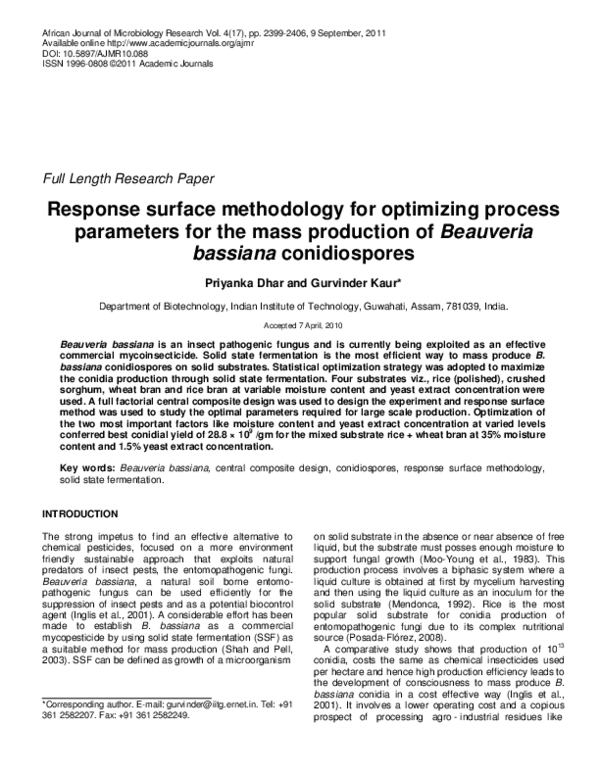 (PDF) Response surface methodology for optimizing process parameters for the mass production of ...