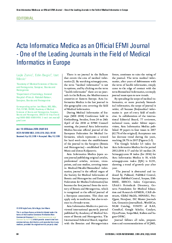 (PDF) Acta Informatica Medica as an Official EFMI Journal - One of the ...