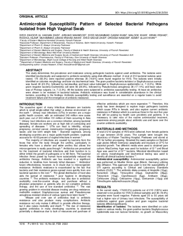 Pdf Antimicrobial Susceptibility Pattern Of Selected Bacterial