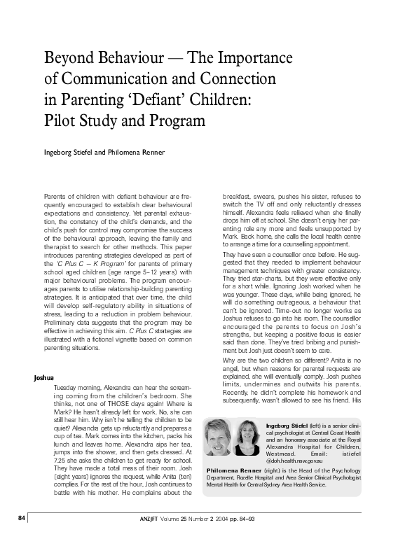 (PDF) Beyond Behaviour - The Importance of Communication and Connection in Parenting ‘Defiant ...