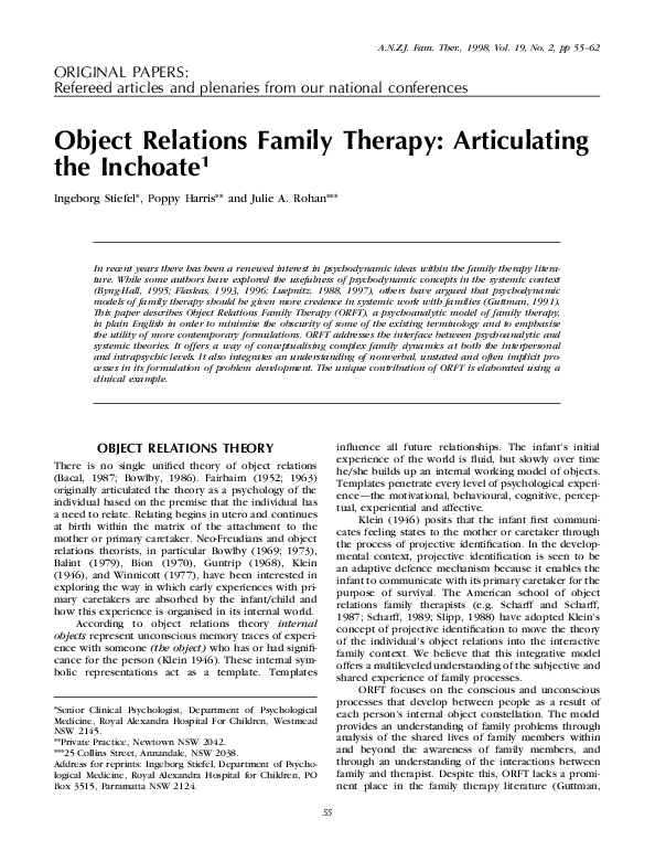 (PDF) Object Relations Family Therapy: Articulating the Inchoate