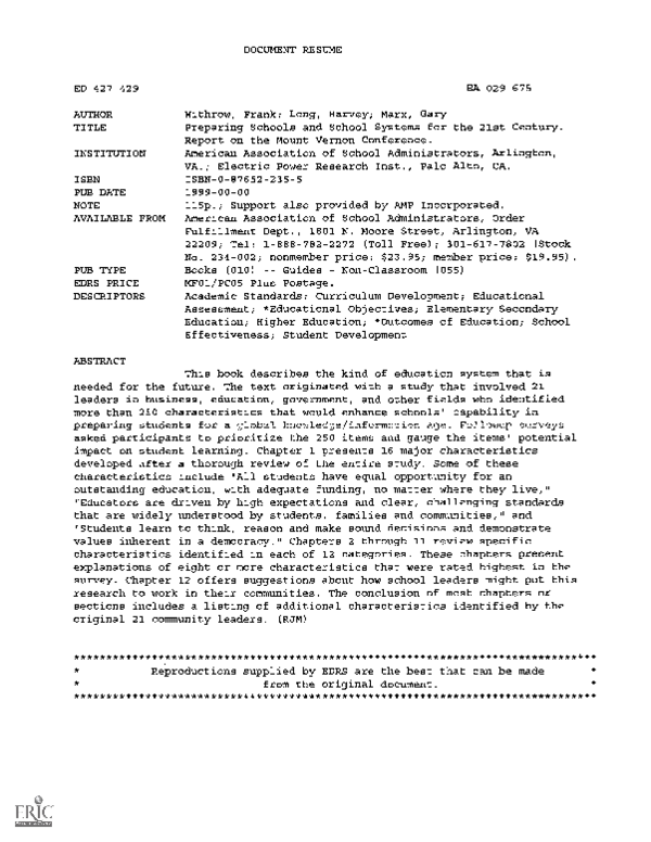 (PDF) Preparing Schools and School Systems for the 21st Century. Report ...