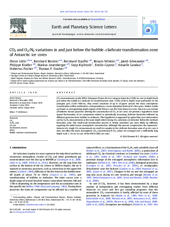 (PDF) CO2 and O2/N2 variations in and just below the bubble–clathrate ...