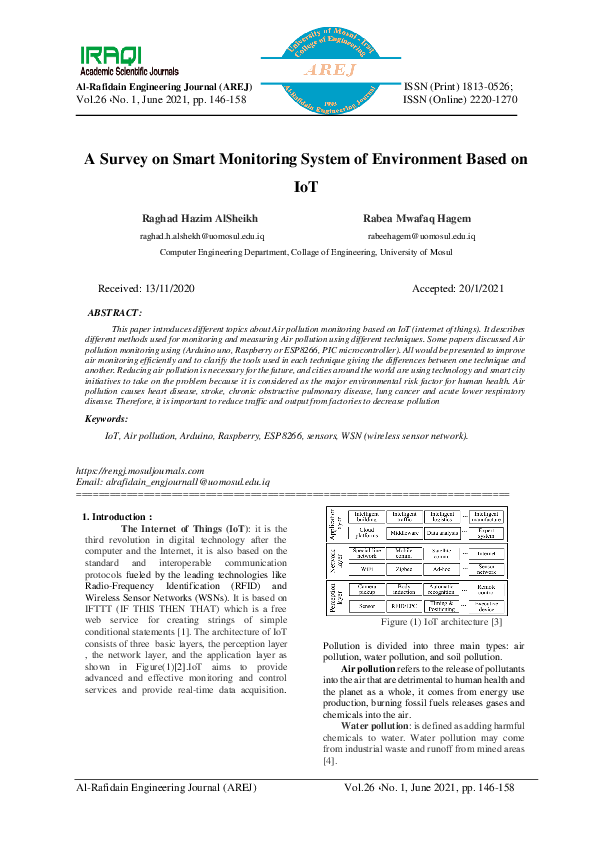 Pdf A Survey On Smart Monitoring System Of Environment Based On Iot