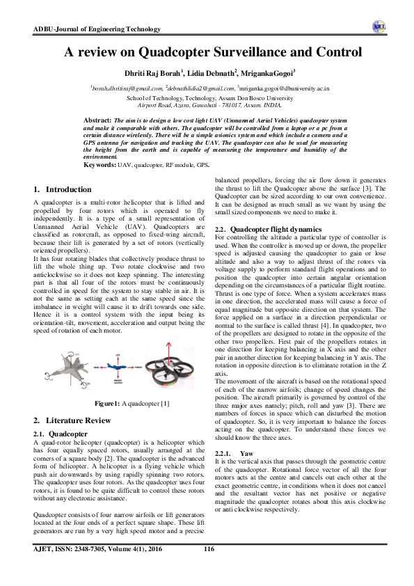 (PDF) A review on Quadcopter Surveillance and Control