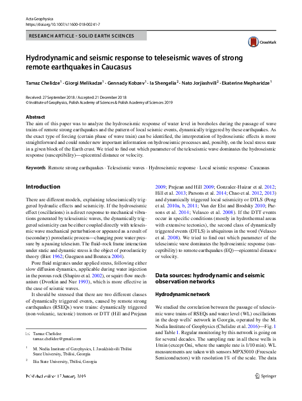 (PDF) Hydrodynamic and seismic response to teleseismic waves of strong ...