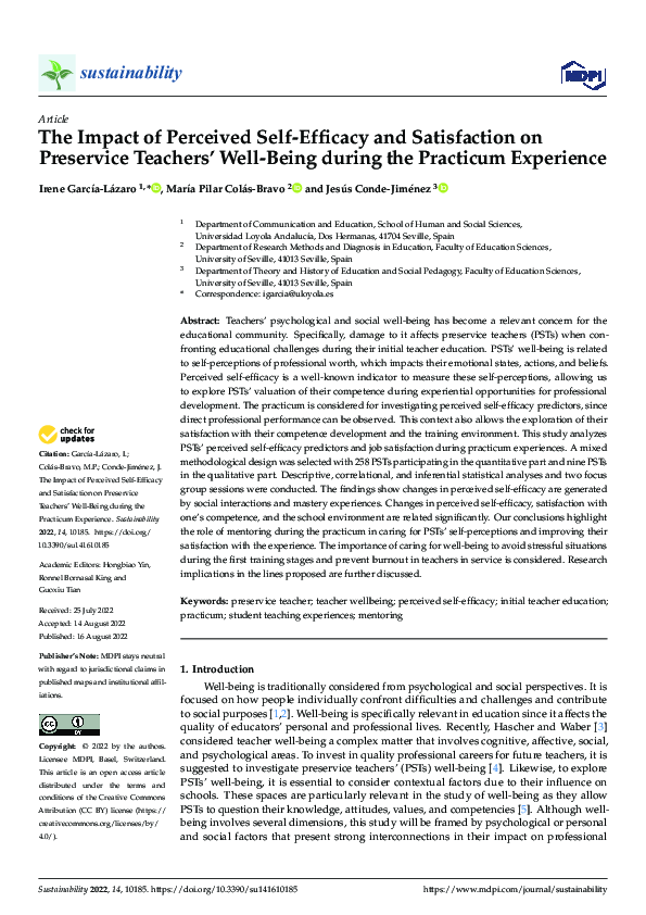 (PDF) The Impact of Perceived Self-Efficacy and Satisfaction on Preservice Teachers’ Well-Being ...
