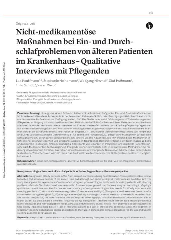 (PDF) Nicht-medikamentöse Maßnahmen bei Ein- und Durchschlafproblemen von älteren Patienten im ...