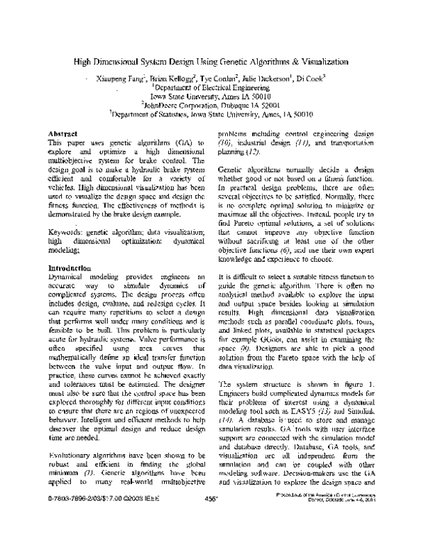 Pdf High Dimensional System Design Using Genetic Algorithms And Visualization
