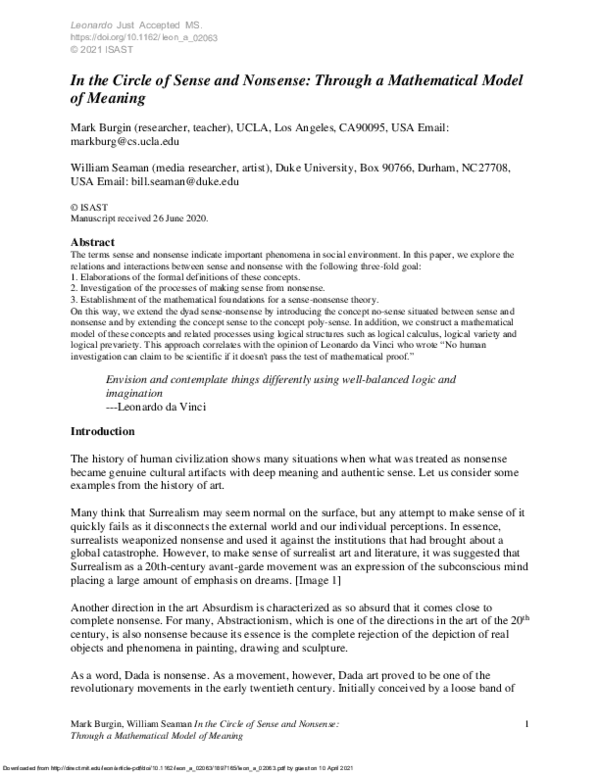 (PDF) In the Circle of Sense and Nonsense: Through a Mathematical Model ...
