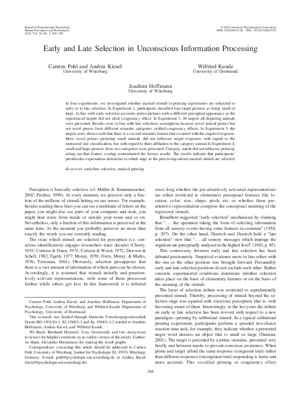 (PDF) Early and late selection in unconscious information processing