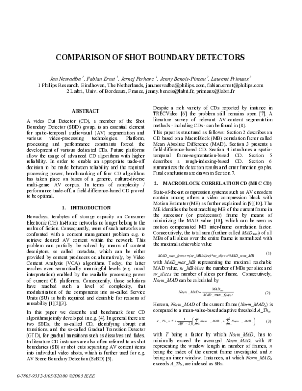 Pdf Comparison Of Shot Boundary Detectors