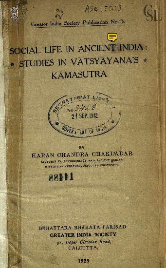 (PDF) SOCIAL LIFE IN ANCIENT INDIA: « STUDIES IN VATSYAYANA'S * KAMASUTRA