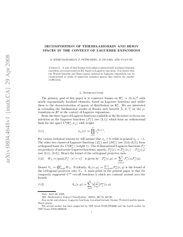 (PDF) Decomposition of Triebel–Lizorkin and Besov spaces in the context of Laguerre expansions