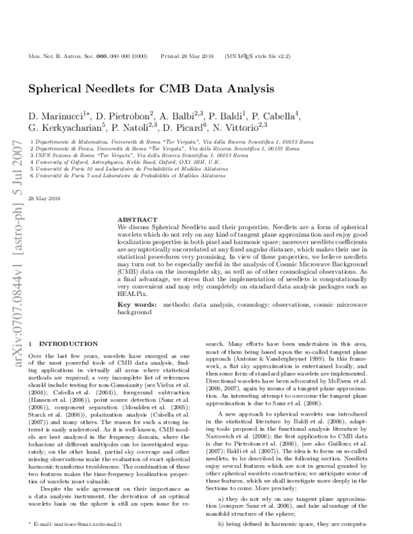 (PDF) Spherical needlets for cosmic microwave background data analysis ...