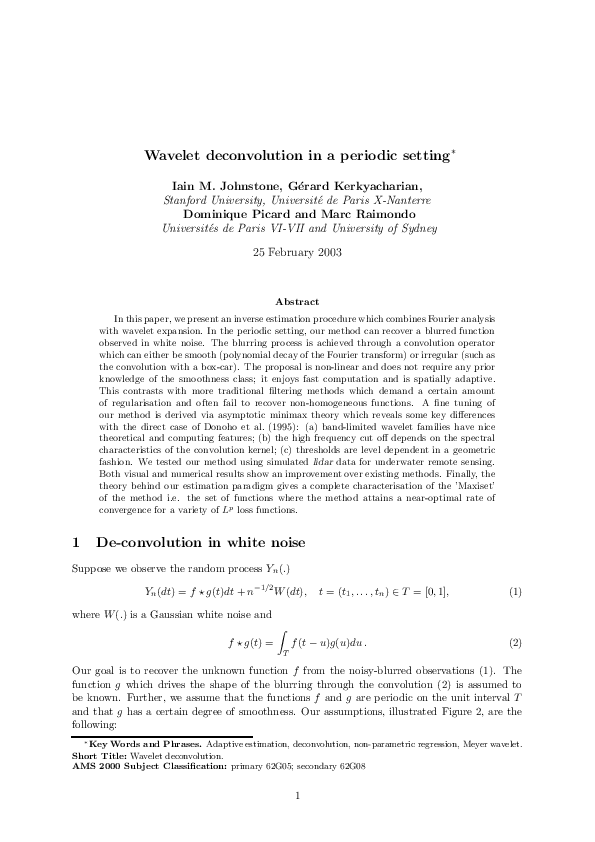 (PDF) Wavelet deconvolution in a periodic setting | Gerard Kerkyacharian - Academia.edu
