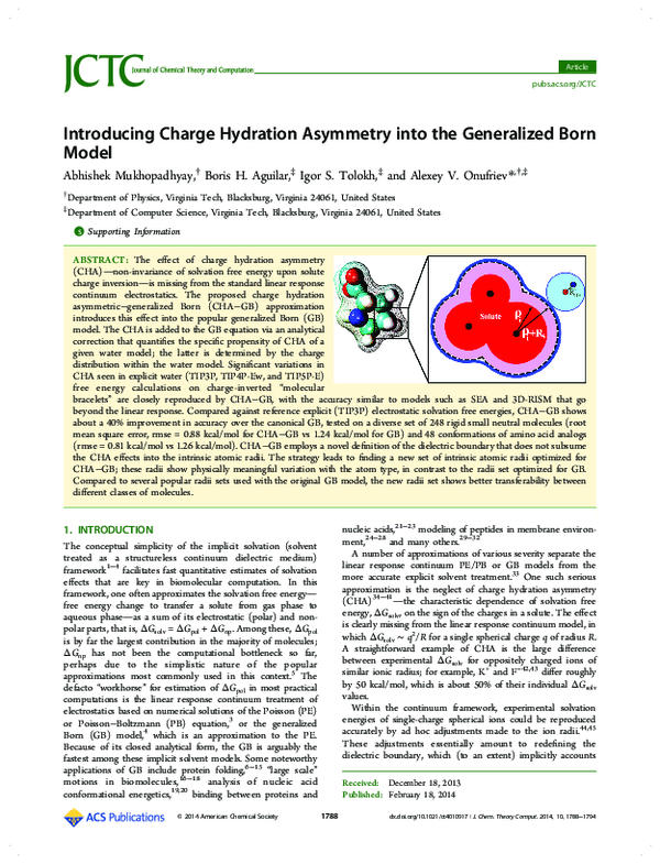 (PDF) Introducing Charge Hydration Asymmetry into the Generalized Born ...