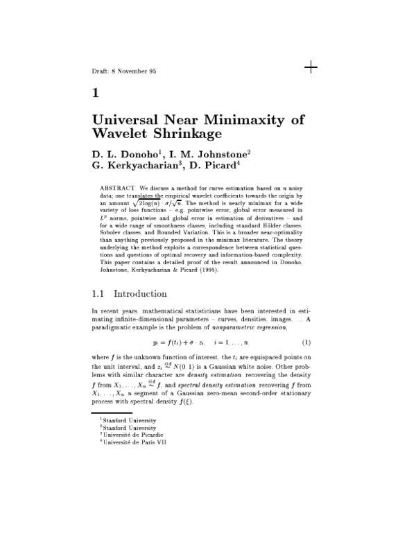 (PDF) Near Minimax Wavelet Shrinkage Method