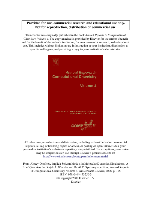 (PDF) Implicit Solvent Models in Molecular Dynamics Simulations: A Brief Overview