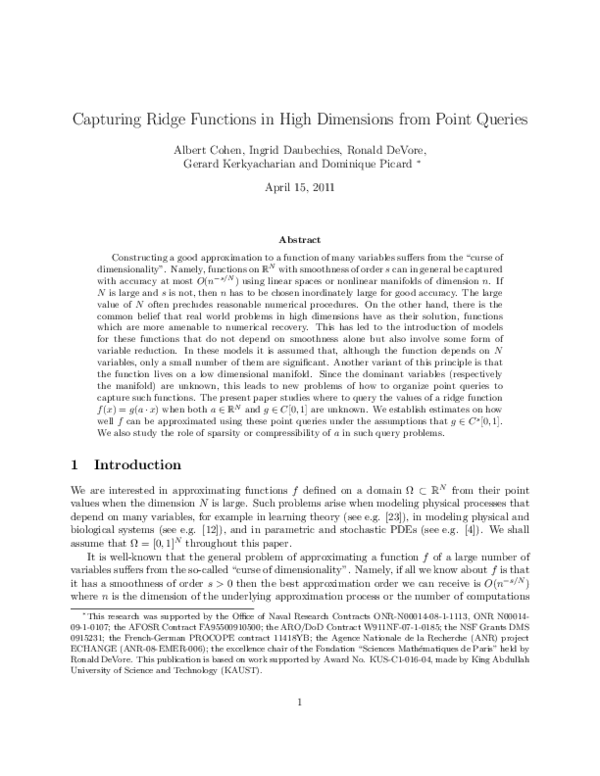 (PDF) Capturing Ridge Functions in High Dimensions from Point Queries | Gerard Kerkyacharian ...
