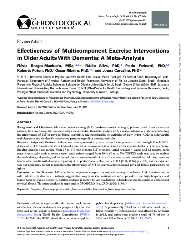 (PDF) Effectiveness of Multicomponent Exercise Interventions in Older Adults With Dementia: A ...
