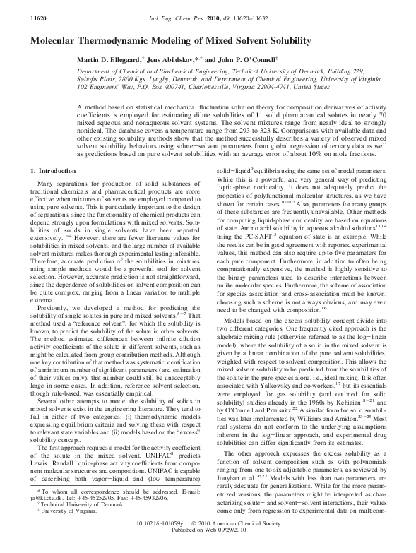 (PDF) Molecular Thermodynamic Modeling of Mixed Solvent Solubility