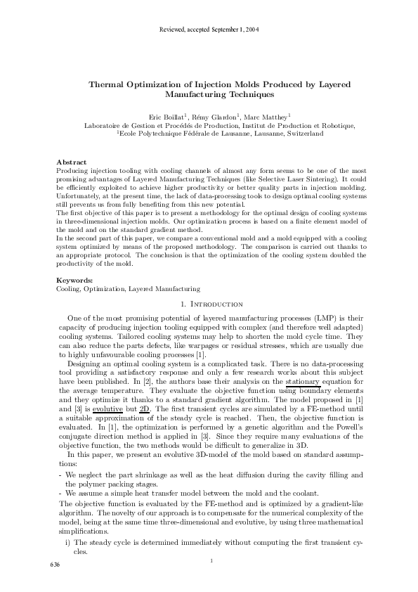 (PDF) Thermal Optimization of Injection Molds Produced by Layered Manufacturing Techniques