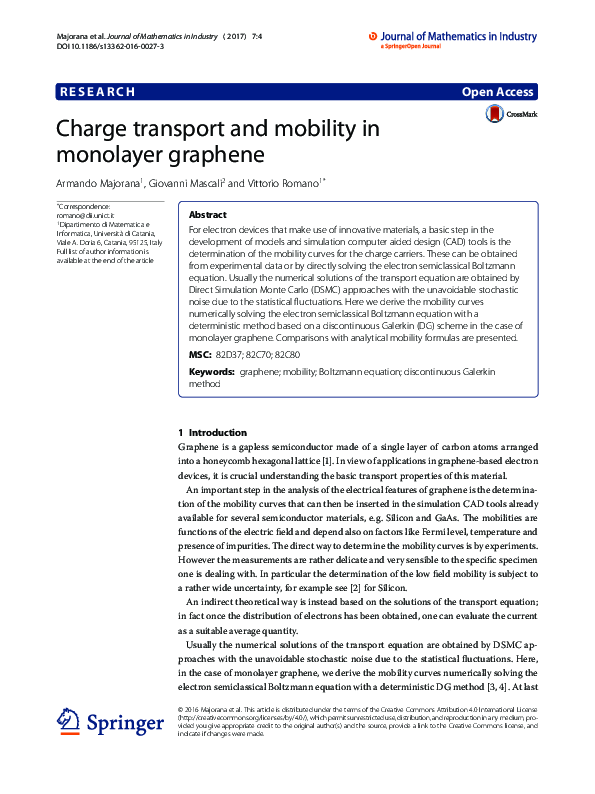 (PDF) Charge transport and mobility in monolayer graphene