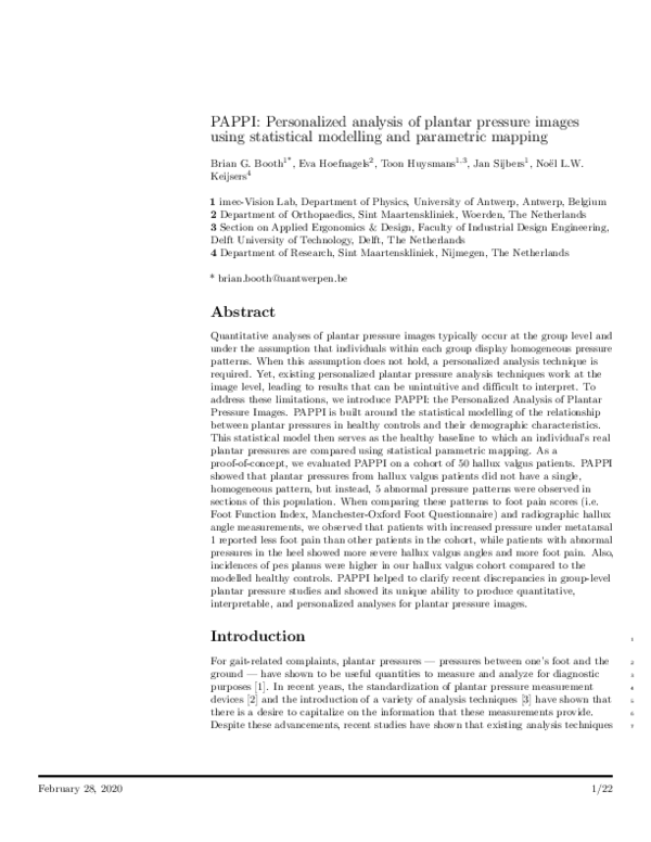 (PDF) PAPPI: Personalized analysis of plantar pressure images using statistical modelling and ...