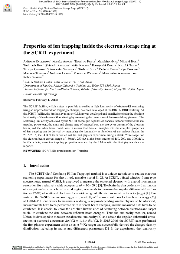 (PDF) Properties of Ion Trapping inside the Electron Storage Ring at the SCRIT Experiment ...