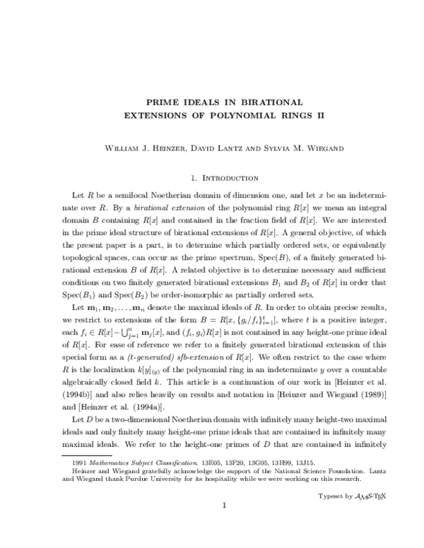 (PDF) Prime ideals in birational extensions of polynomial rings