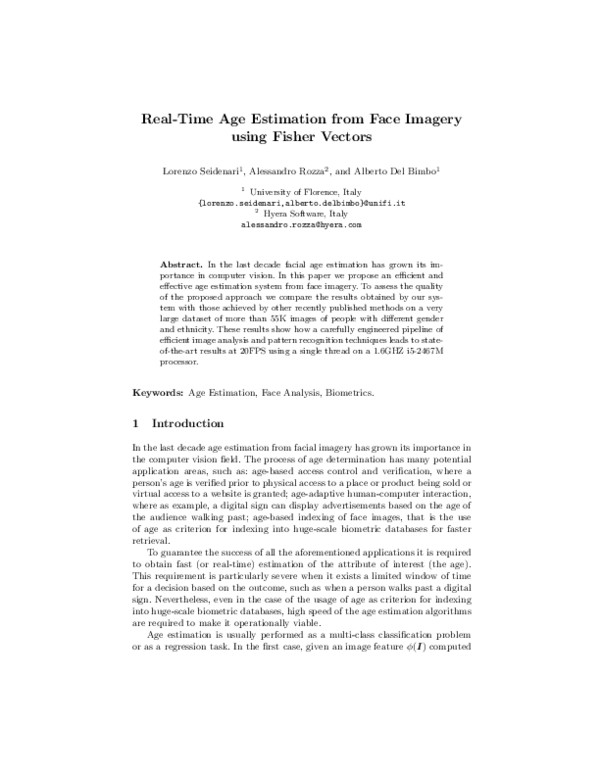(PDF) Real-Time Age Estimation from Face Imagery Using Fisher Vectors