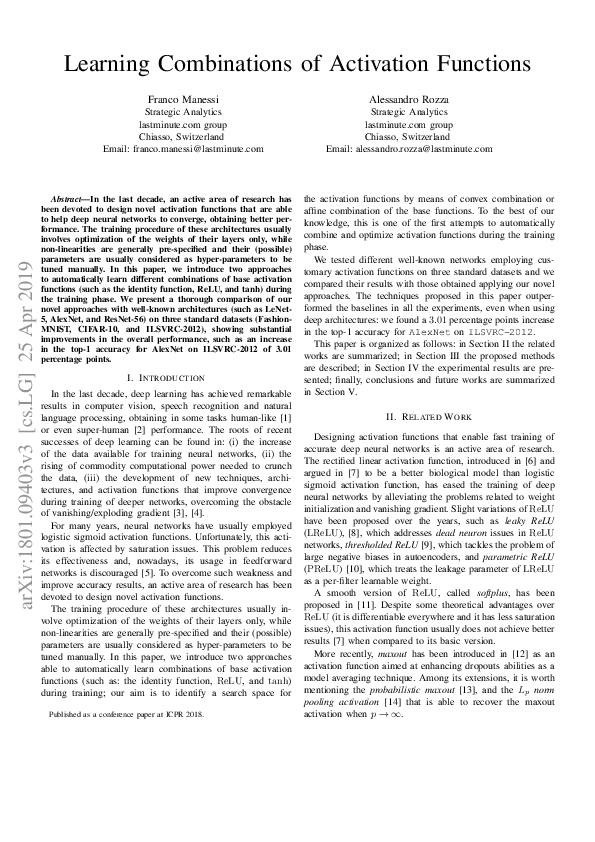 (PDF) Learning Combinations of Activation Functions