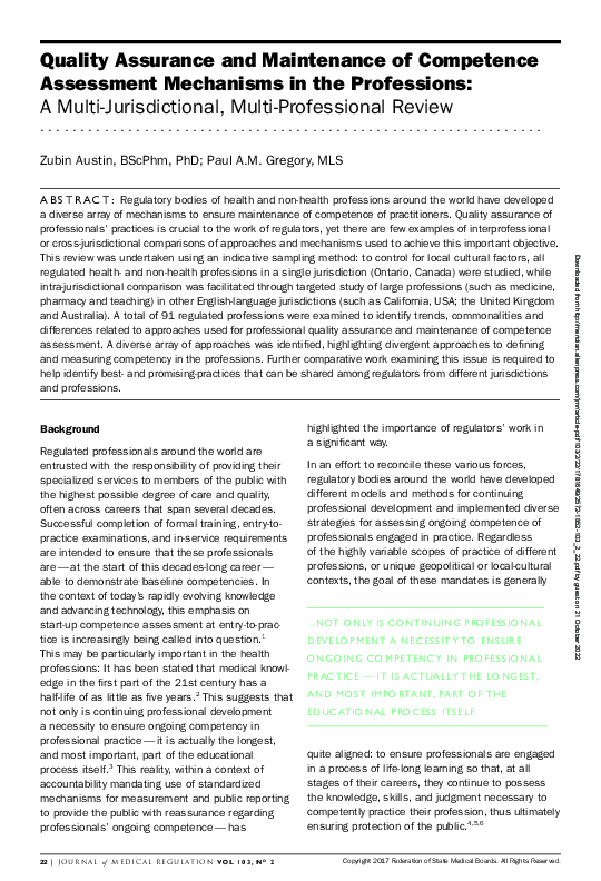 (PDF) Quality Assurance and Maintenance of Competence Assessment ...
