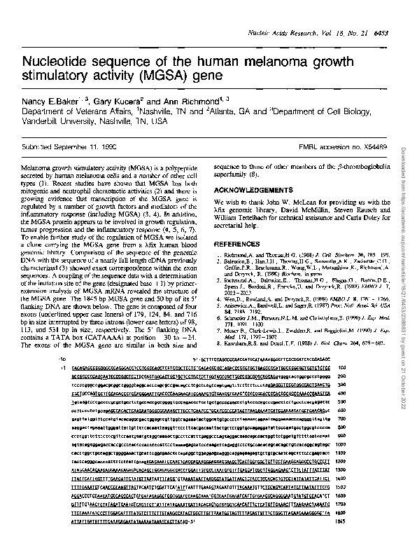 (PDF) Nucleotide sequence of the human melanoma growth stimulatory ...