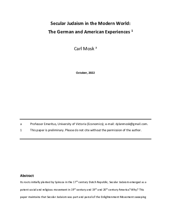 (PDF) Secular Judaism in the Modern World