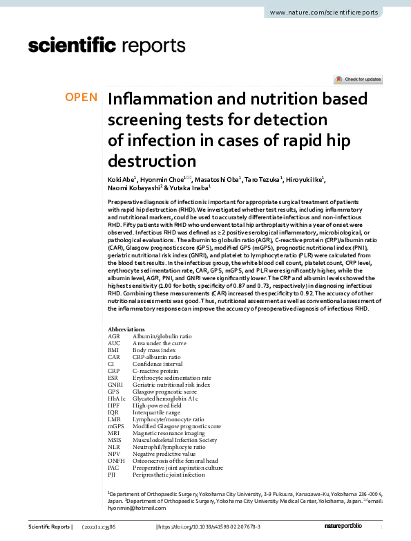 (PDF) Inflammation and nutrition based screening tests for detection of ...