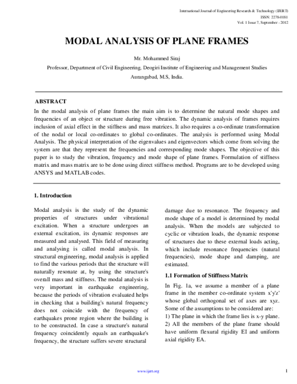 (PDF) Modal Analysis Of Plane Frames