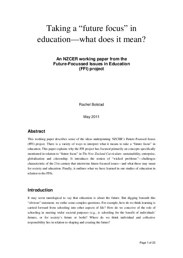 (PDF) Taking a "Future Focus" in Education--What Does It Mean? An NZCER ...