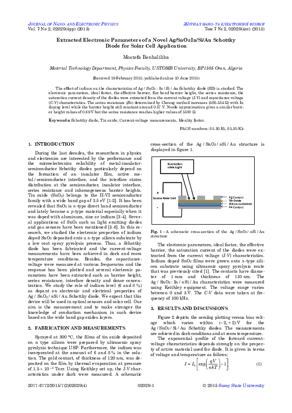 (PDF) Extracted Electronic Parameters of a Novel Ag/SnO2:In/Si/Au ...
