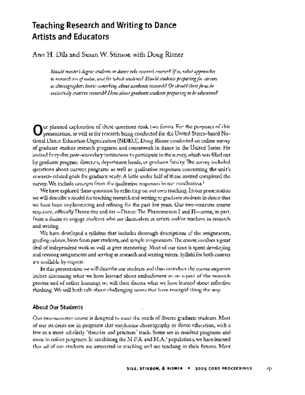 (PDF) Teaching Research and Writing to Dance Artists and Educators