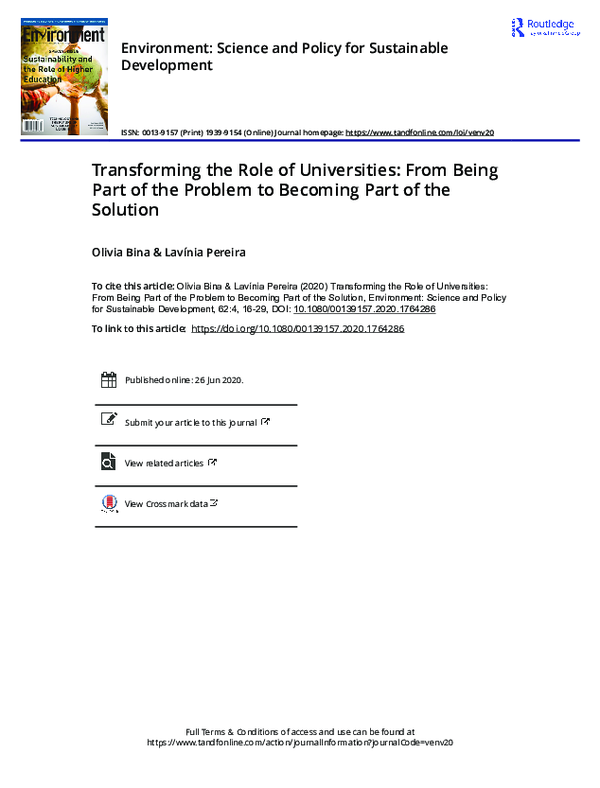 (PDF) Transforming the Role of Universities: From Being Part of the ...