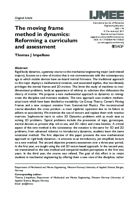 (PDF) The moving frame method in dynamics: Reforming a curriculum and ...