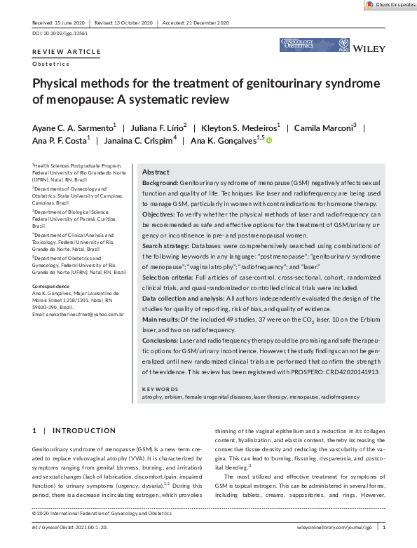 (PDF) Physical methods for the treatment of genitourinary syndrome of menopause: A systematic review