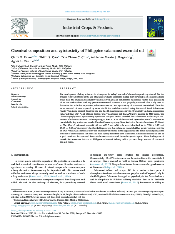 (PDF) Chemical composition and cytotoxicity of Philippine calamansi ...