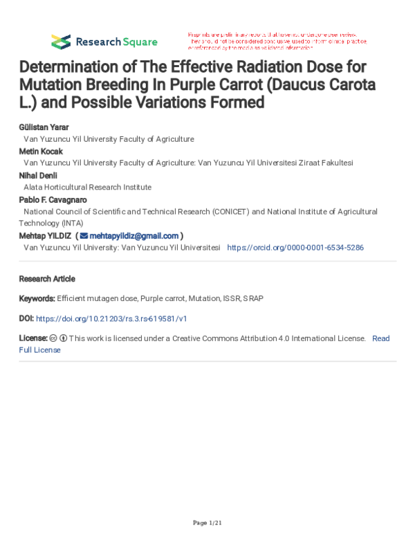 (PDF) Determination of the effective radiation dose for mutation breeding in purple carrot ...