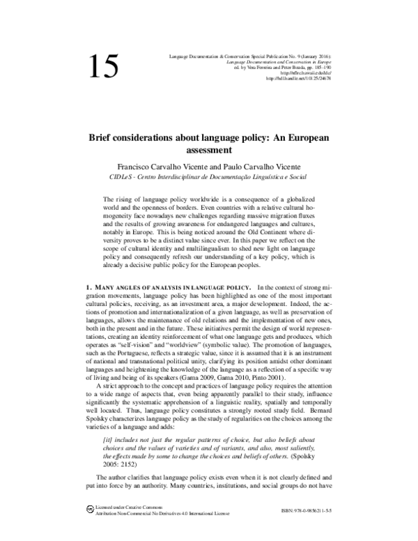 (PDF) Brief considerations about language policy: An European assessment