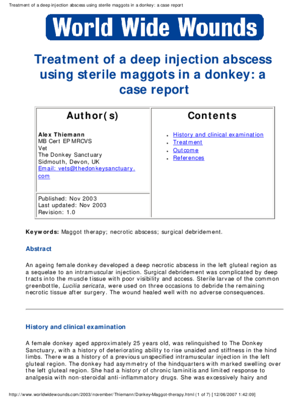 (PDF) Treatment of a deep injection abscess using sterile maggots in a ...
