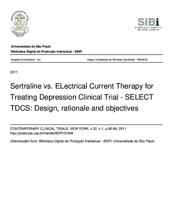 (PDF) Sertraline vs. tDCS in Treating Depression