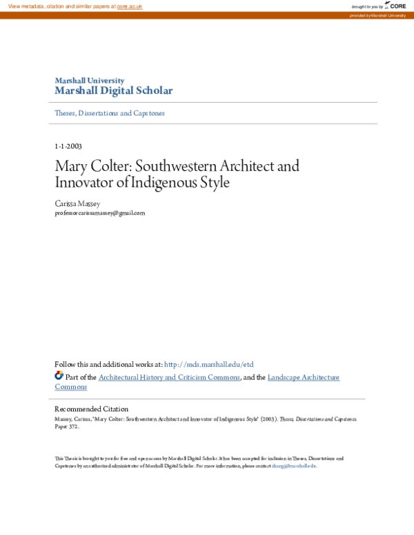 (PDF) Mary Colter: Southwestern Architect and Innovator of Indigenous Style